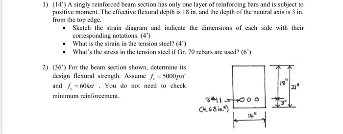 Solved 1) (14') A singly reinforced beam section has only | Chegg.com
