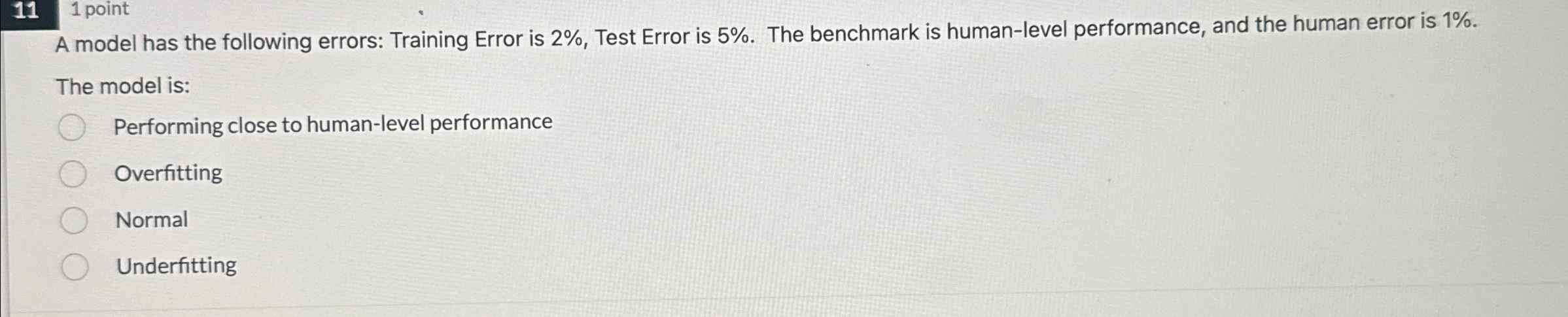 Solved 11 ﻿pointA model has the following errors: Training | Chegg.com