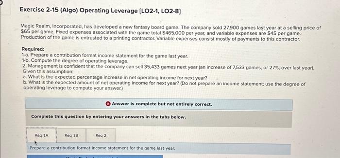 Solved Exercise 2-15 (Algo) Operating Leverage [LO2-1, | Chegg.com