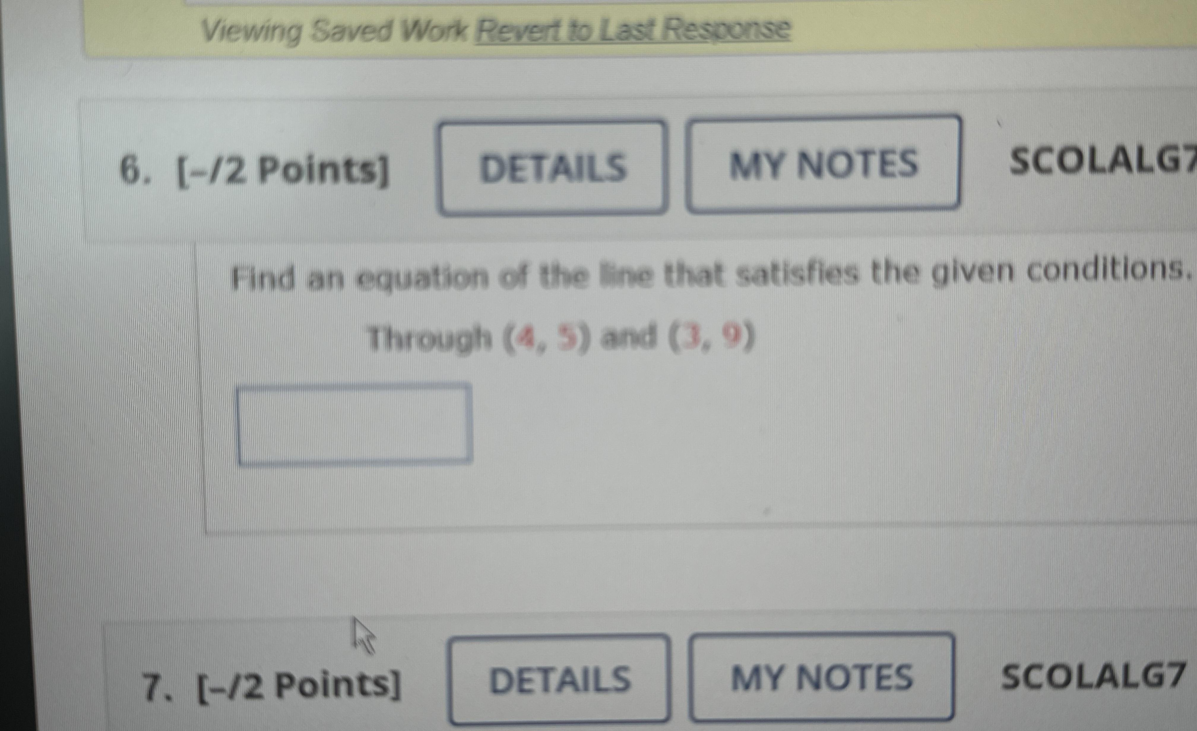 Solved Equation of a line that goes through Viewing Saved | Chegg.com