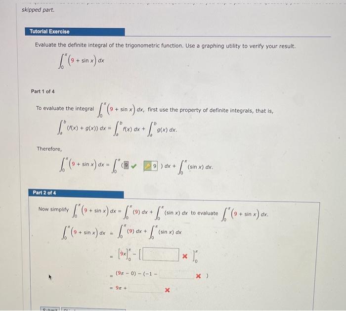 Solved skipped part Tutorial Exercise Evaluate the definite | Chegg.com