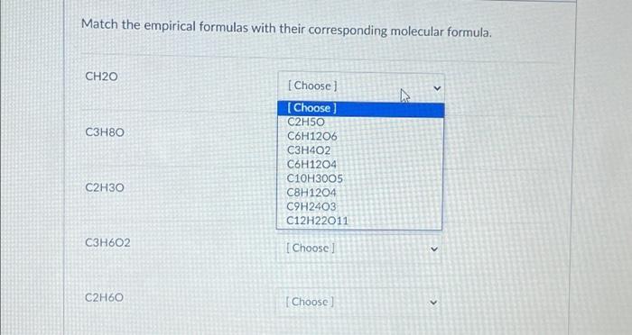 Match the empirical formulas with their corresponding | Chegg.com