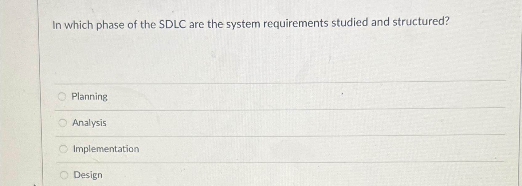 Solved In which phase of the SDLC are the system | Chegg.com