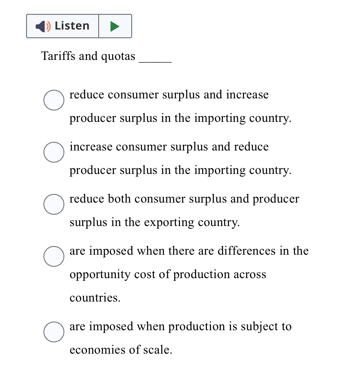Solved Tariffs and quotasreduce consumer surplus and | Chegg.com
