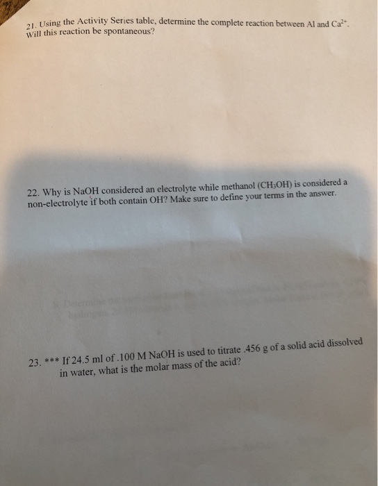 Solved 21. Using the Activity Series table, determine the | Chegg.com