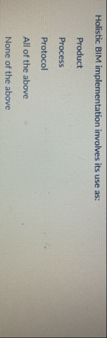 Solved Holistic BIM implementation involves its use | Chegg.com