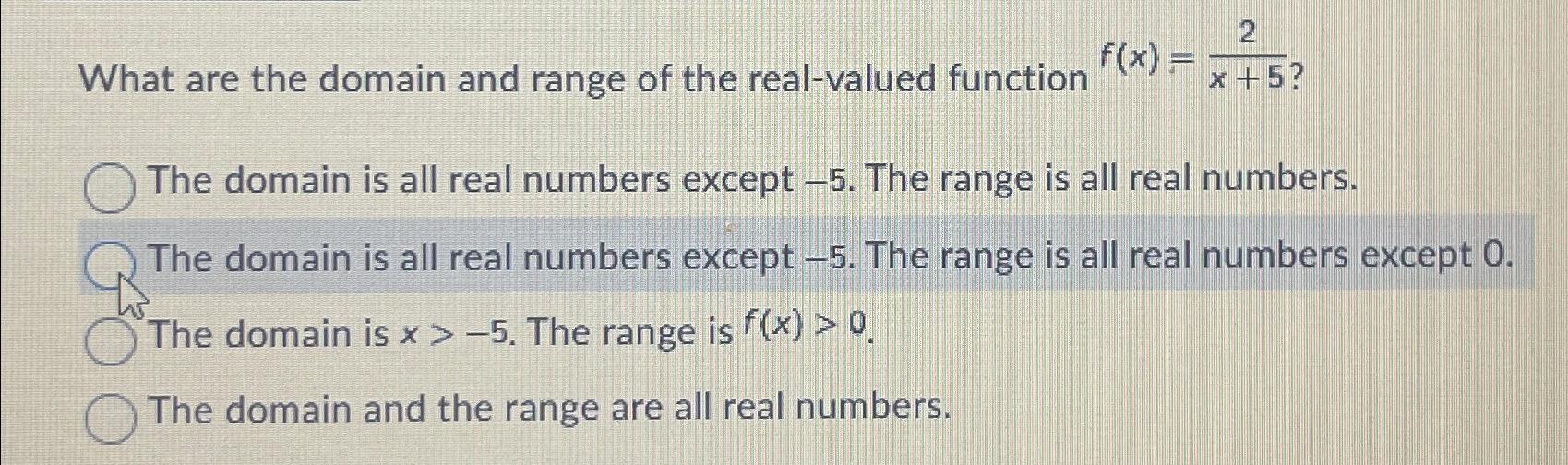 Solved What are the domain and range of the real-valued | Chegg.com