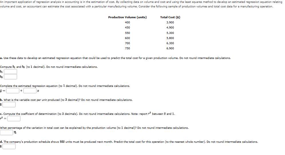 Solved a. ﻿Use these data to develop an estimated regression | Chegg.com