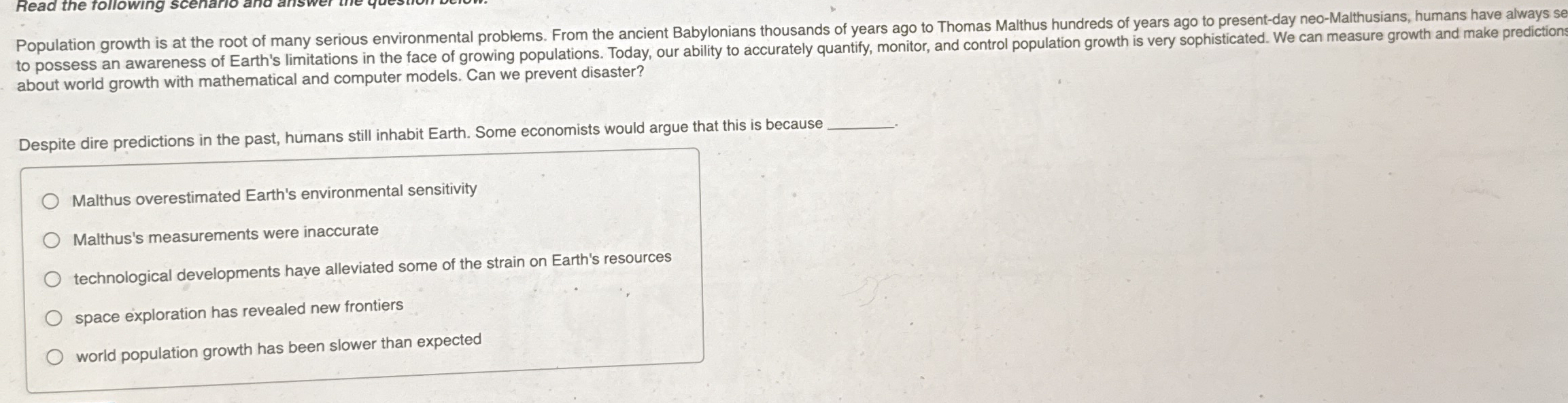 Solved Population growth is at the root of many serious | Chegg.com