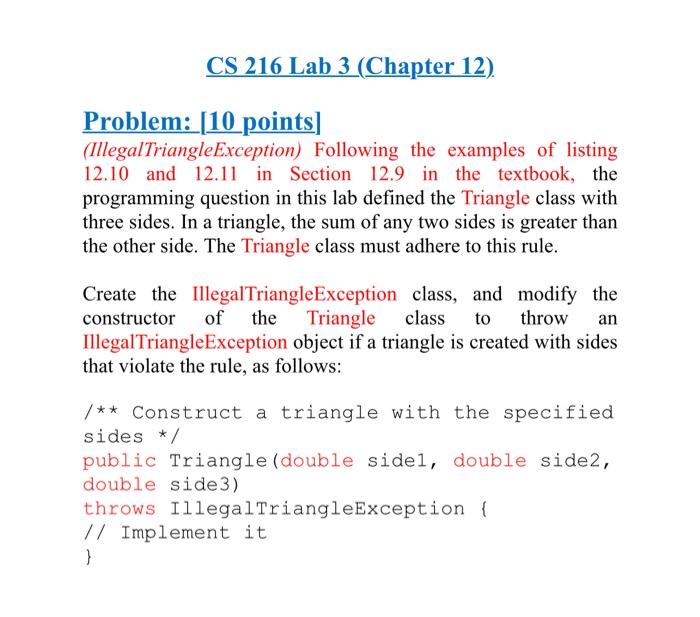 Solved CS 216 Lab 3 (Chapter 12). Problem: [10 points] | Chegg.com