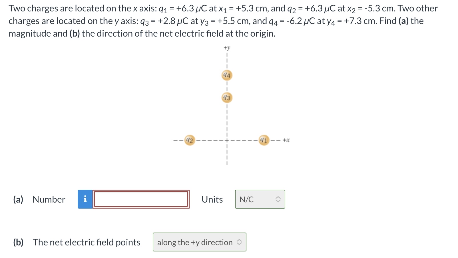 Solved Two charges are located on the x ﻿axis: q1=+6.3μC ﻿at | Chegg.com