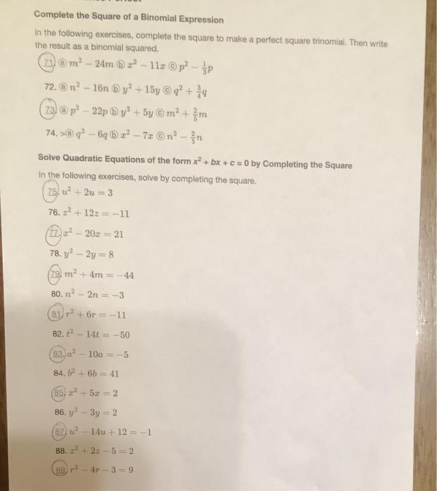 Solved Complete the Square of a Binomial Expression In the | Chegg.com