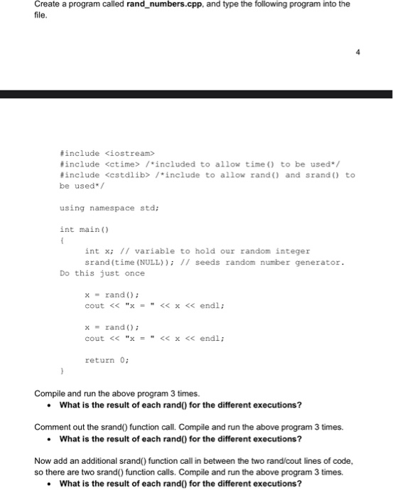 Solved Create a program called rand_numbers.cpp, and type | Chegg.com