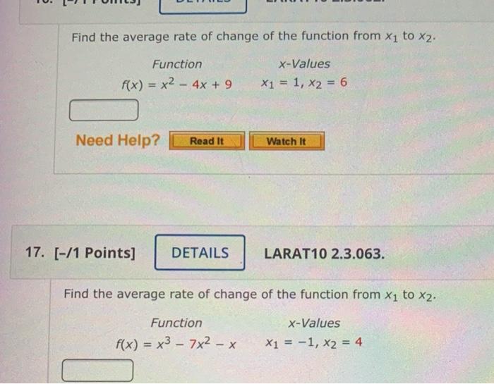 Solved Find the average rate of change of the function from | Chegg.com