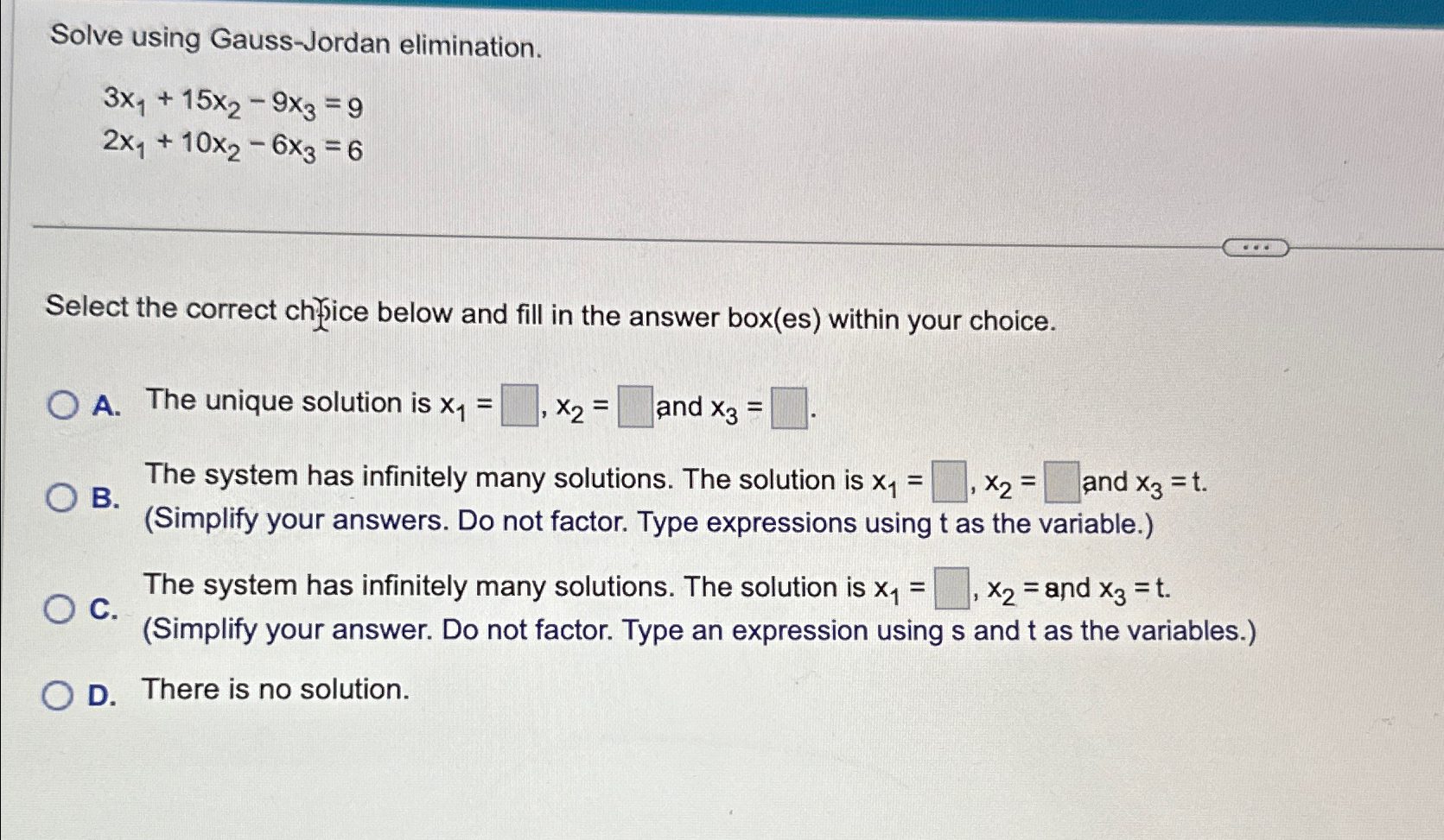 Solved Solve using Gauss-Jordan | Chegg.com