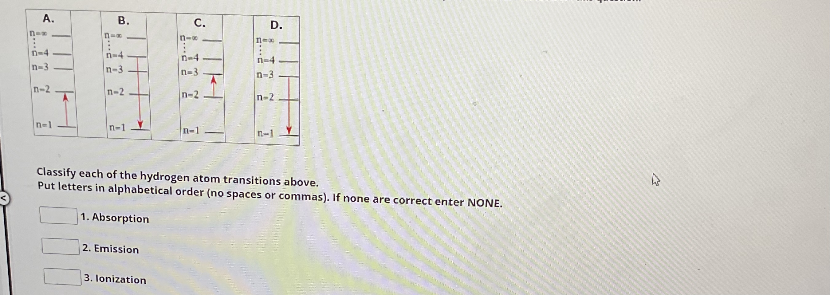 Solved Classify each of the hydrogen atom transitions | Chegg.com