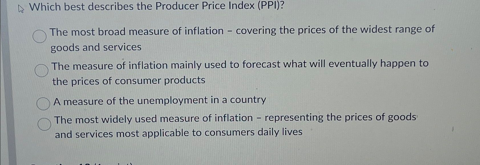 Solved Which best describes the Producer Price Index | Chegg.com