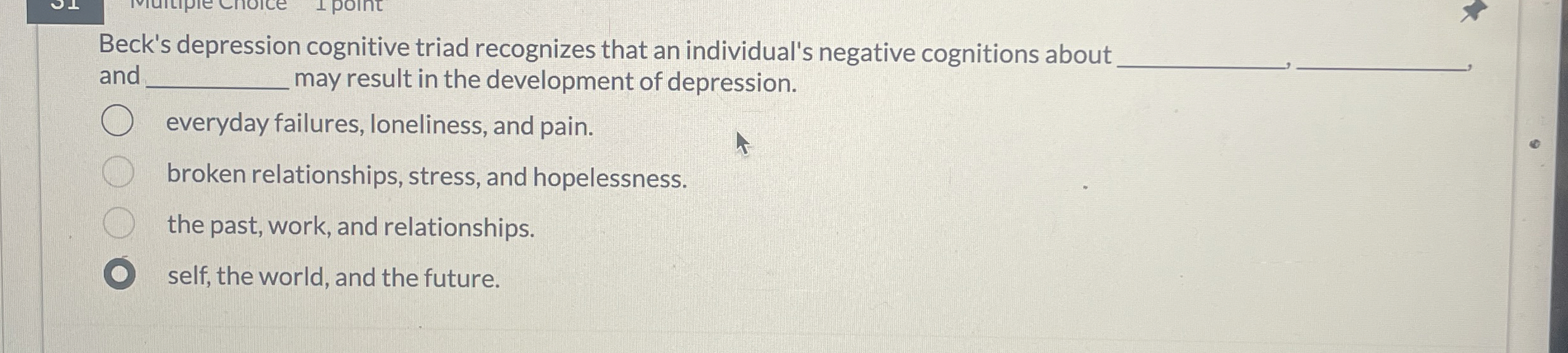 High Quality SOLUTION Beck's depression cognitive triad recognizes that ...