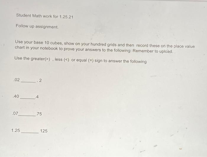 Solved Student Math work for 1.25.21 Follow up assignment. | Chegg.com