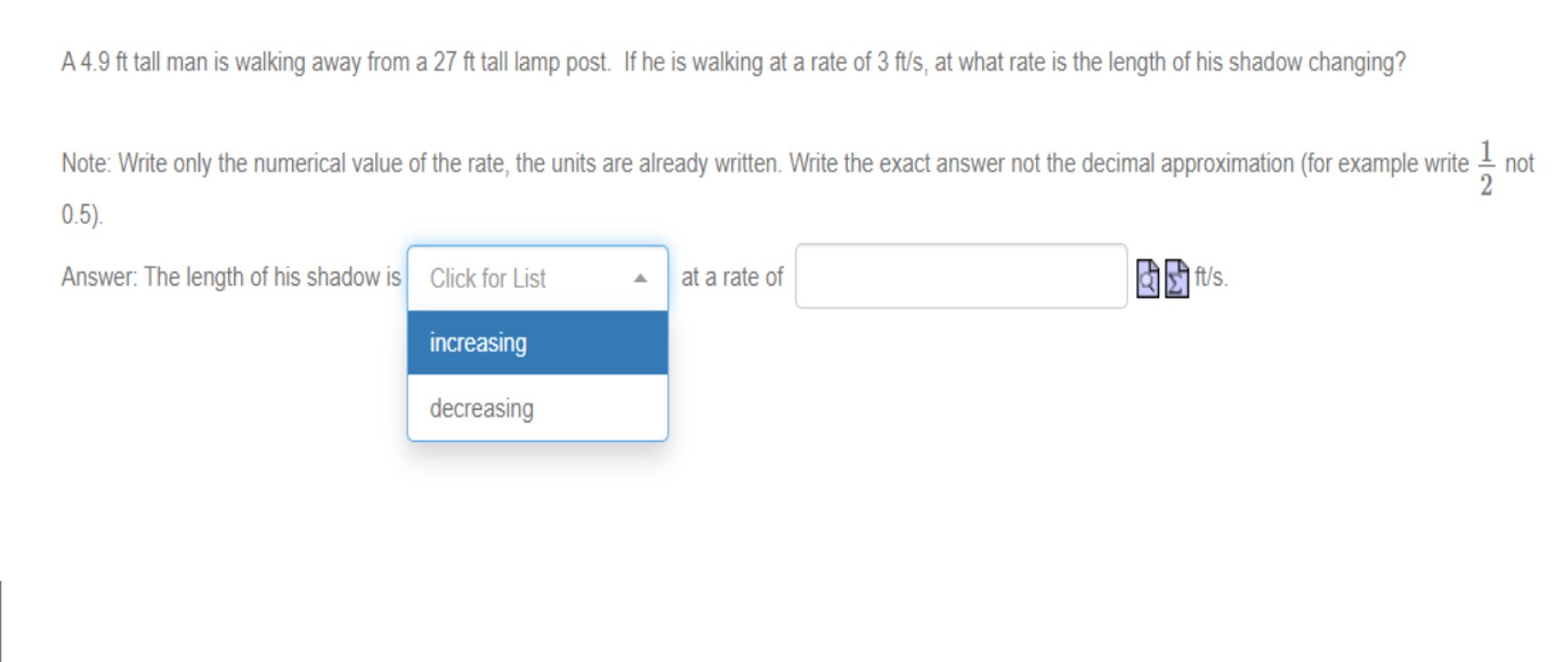 Solved A 4.9ft ﻿tall man is walking away from a 27ft ﻿tall | Chegg.com