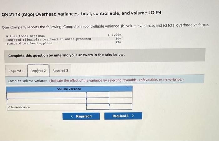 Solved QS 21-13 (Algo) Overhead variances: total, | Chegg.com