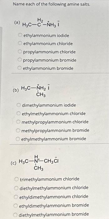 Solved Name each of the following amine salts. (a) | Chegg.com