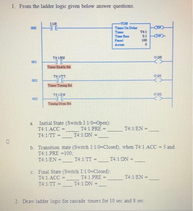 Solved 1. From the ladder logic given below answer | Chegg.com