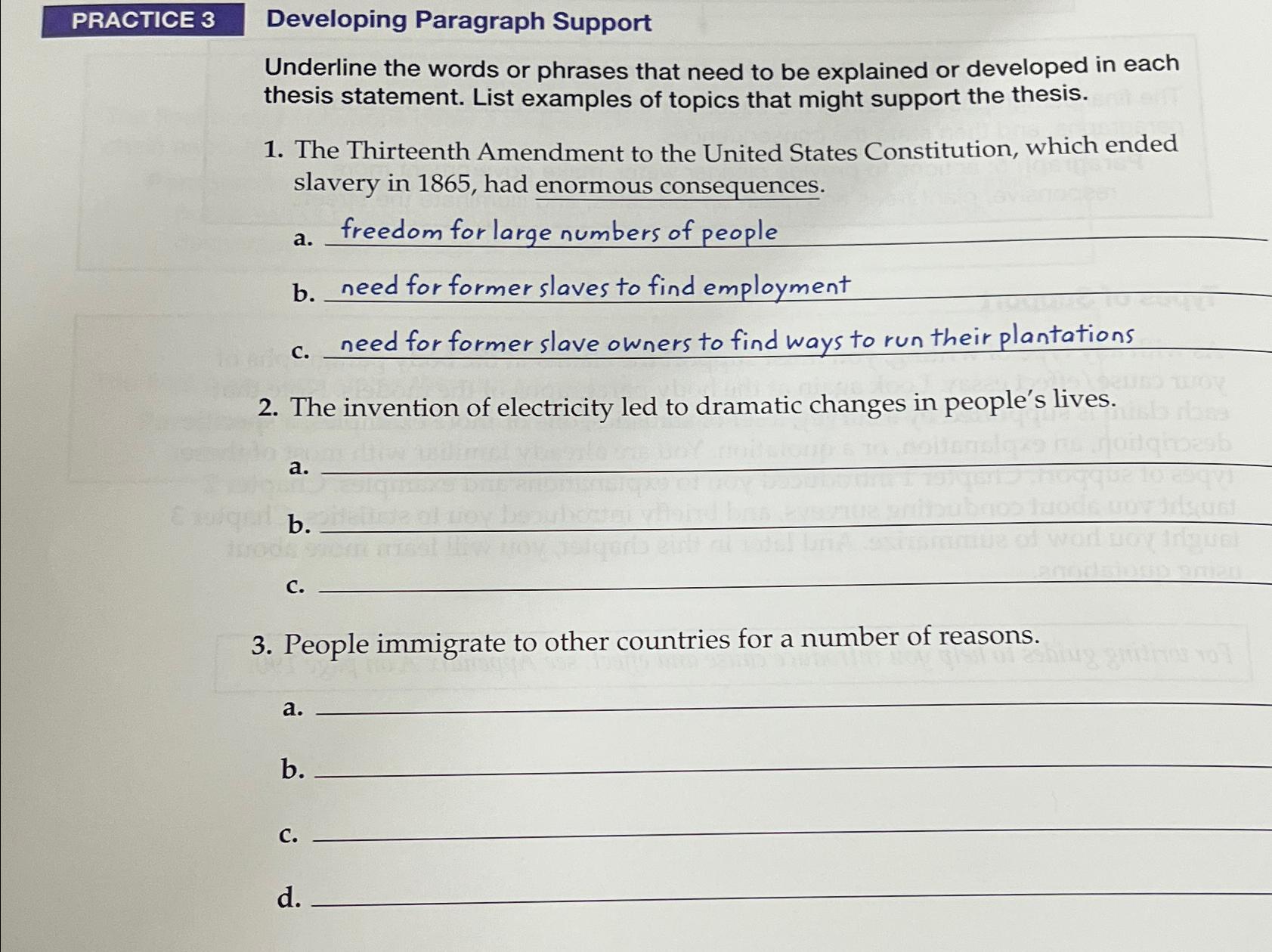 Solved PRACTICE 3 ﻿Developing Paragraph SupportUnderline the | Chegg.com