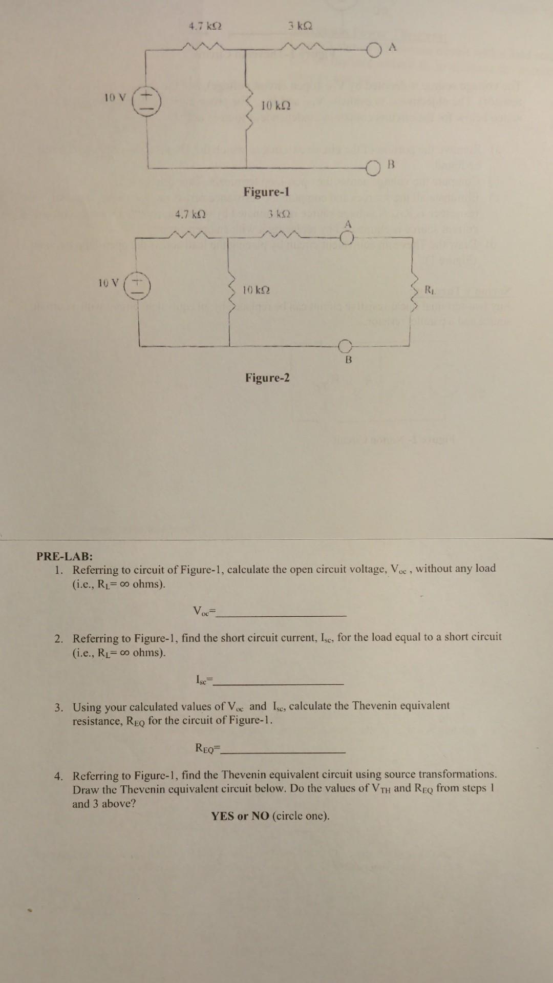 Solved PRE-LAB: 1. Referring to circuit of Figure-1, | Chegg.com