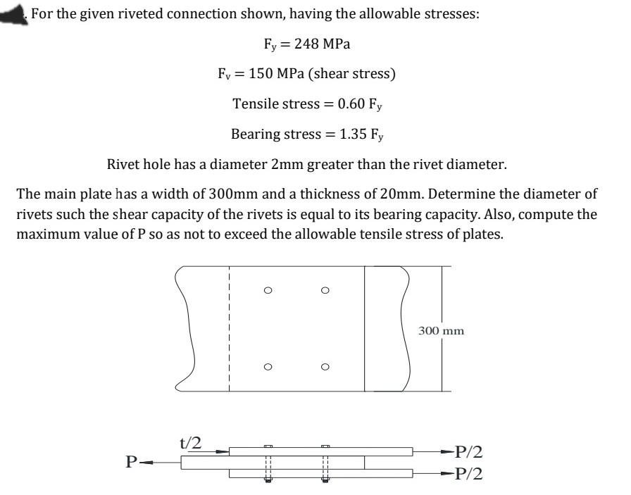 Solved For the given riveted connection shown, having the | Chegg.com