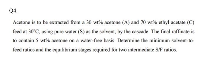Solved Acetone is to be extracted from a 30wt% acetone (A) | Chegg.com