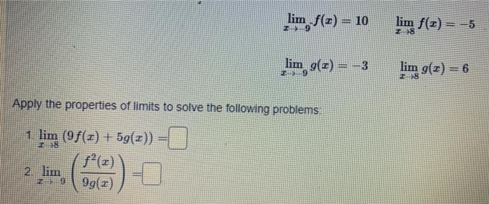 Solved lim, f(x) = 10 lim f(0) = -5 28 lim, a(z) = -3 lim | Chegg.com