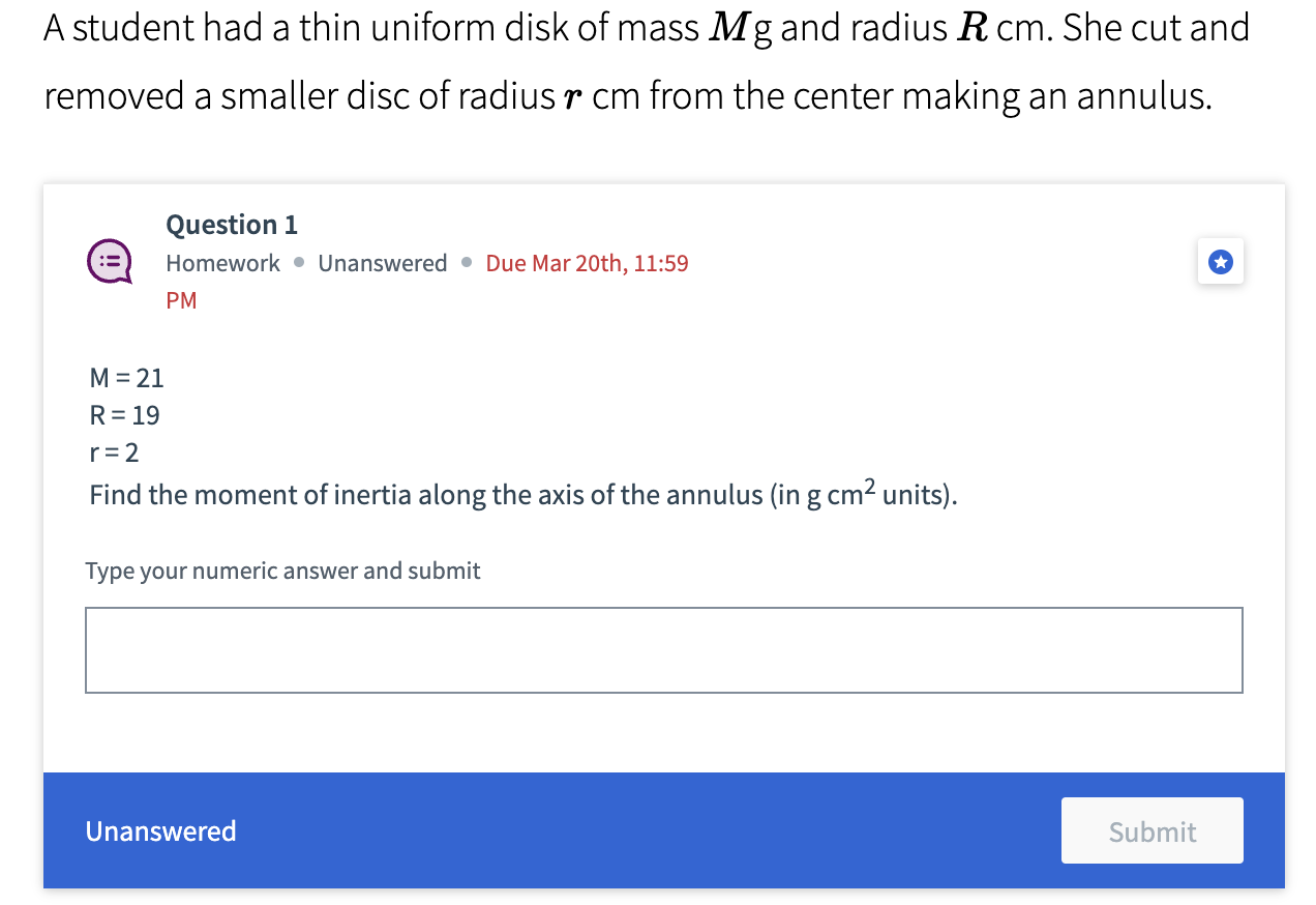 Solved A student had a thin uniform disk of mass Mg ﻿and | Chegg.com