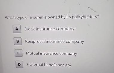 Solved Which type of insurer is owned by its | Chegg.com