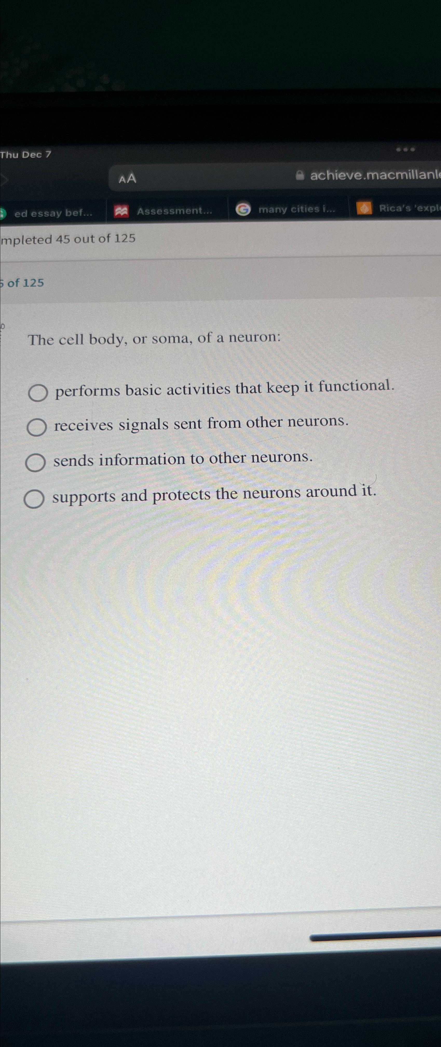 Solved The cell body, or soma, of a neuron:performs basic | Chegg.com