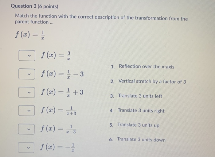Solved Question 3 6 Points Match The Function With The 2777
