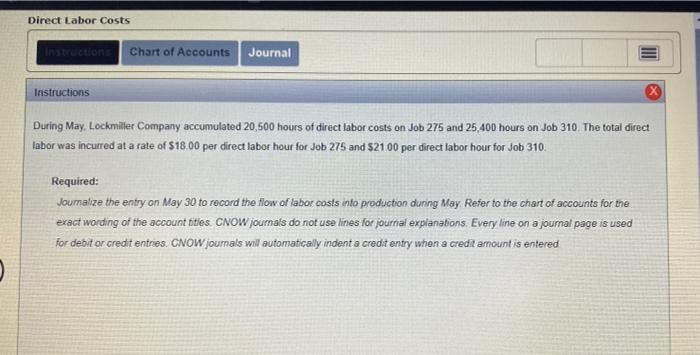 Solved Direct Labor Costs Instructions Chart of Accounts | Chegg.com