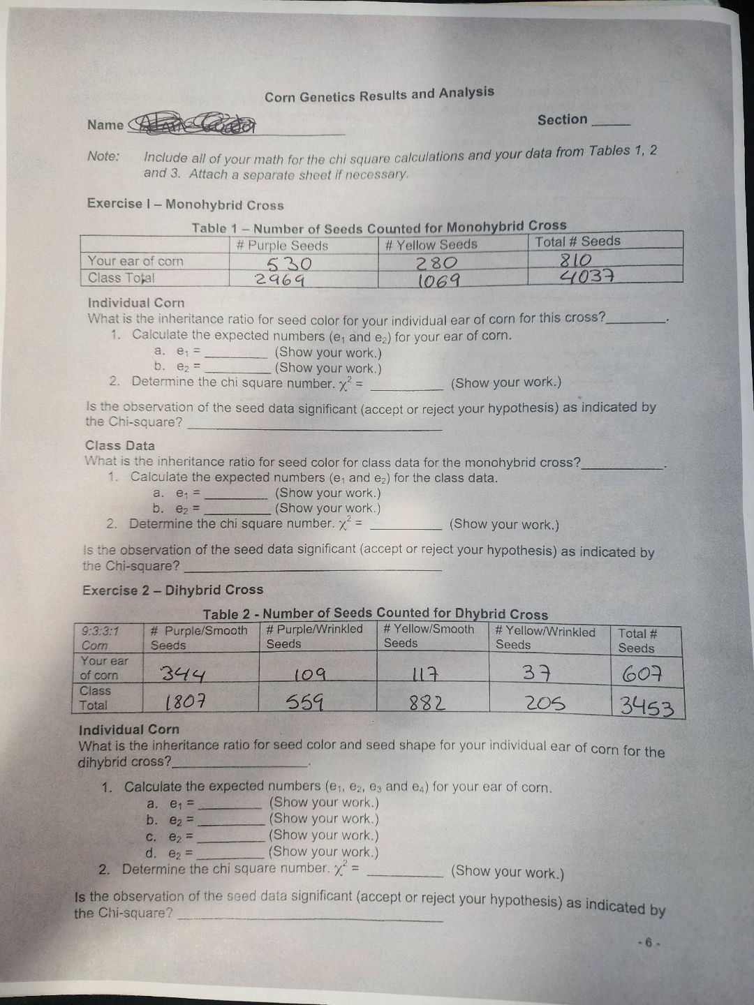 Solved Corn Genetics Results And Analysisnamesectionnote 3502