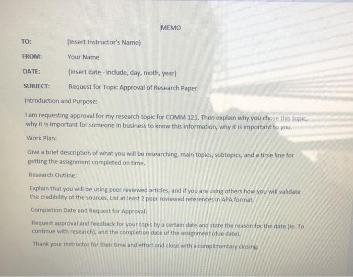 Solved MEMO TO: (Insert Instructor's Name) FROM: Your Name | Chegg.com