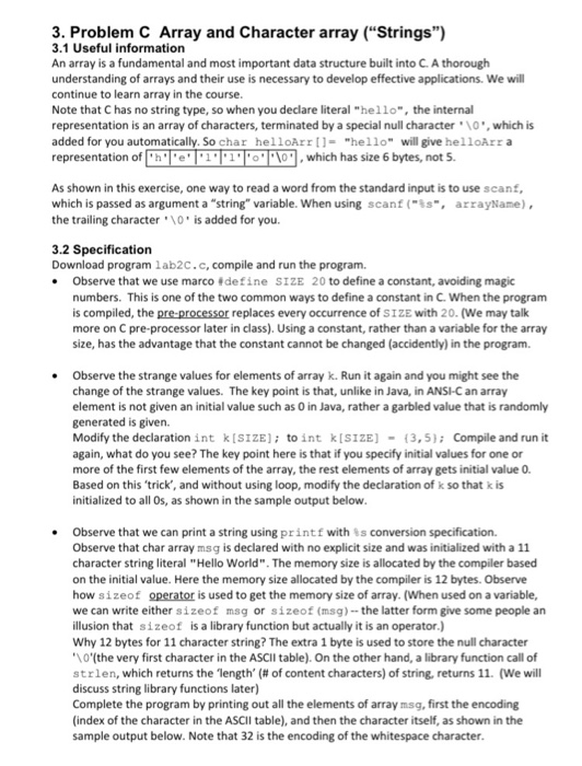 Solved 3. Problem C Array and Character array ("Strings") | Chegg.com