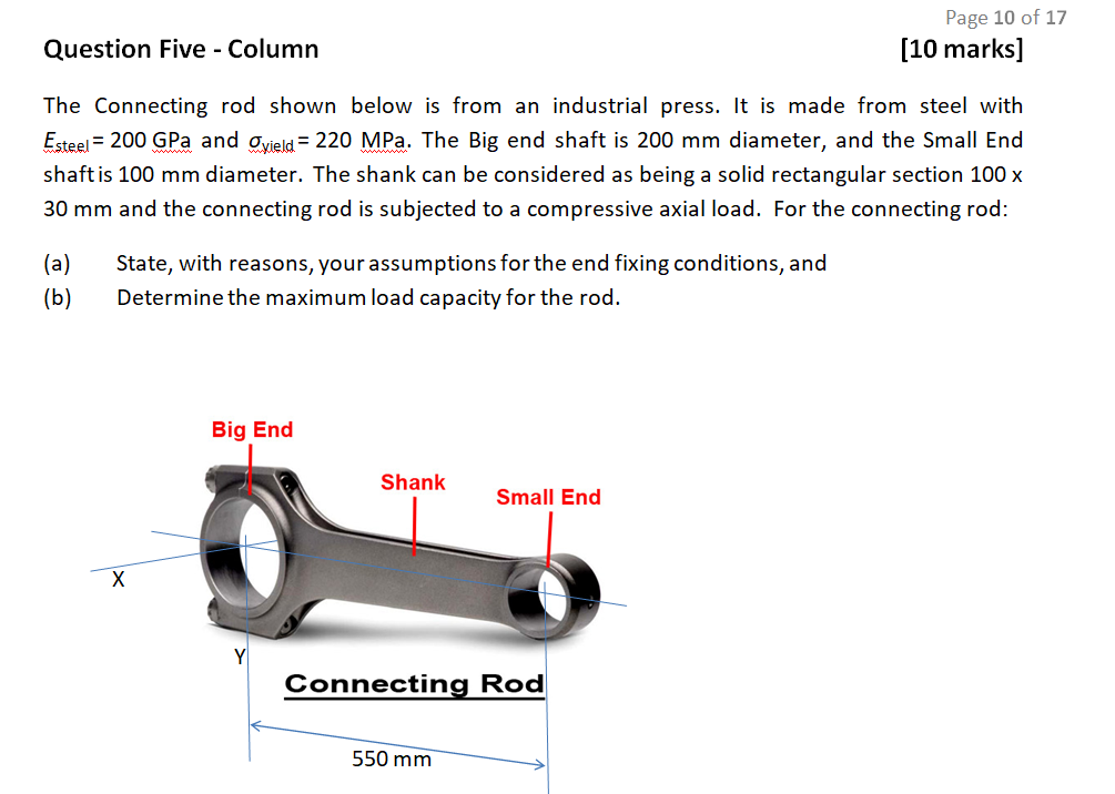 Solved Question Five - ﻿Column[10 ﻿marks]The Connecting rod | Chegg.com
