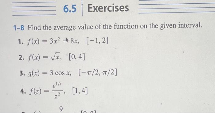 Solved 1-8 Find the average value of the function on the | Chegg.com