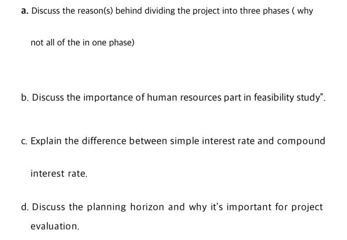 Solved a. Discuss the reason(s) behind dividing the project | Chegg.com