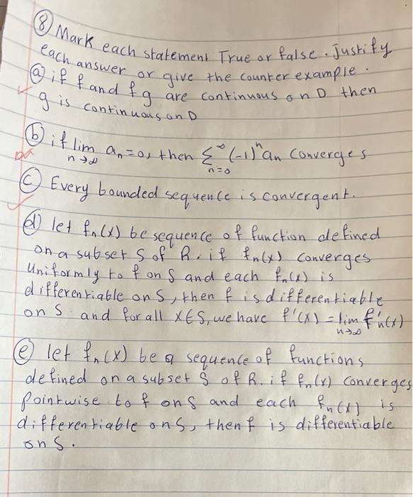 Solved (8) Mark each statement True or false. Justify each | Chegg.com