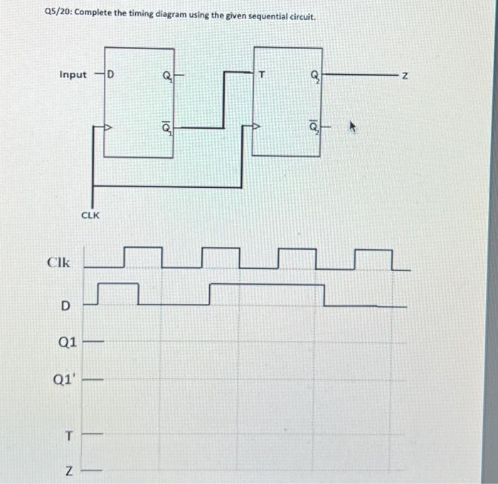[Solved]: Q5/20: Complete the timing diagram using the give