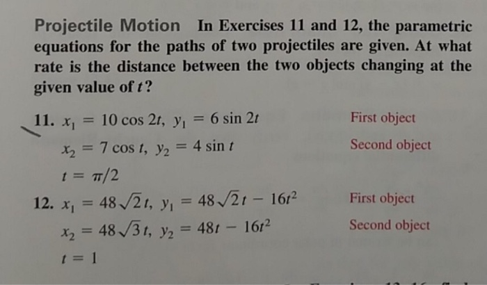 Solved Projectile Motion In Exercises 11 and 12, the | Chegg.com