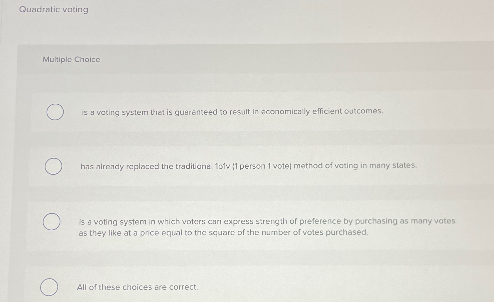 Solved Quadratic votingMultiple Choiceis a voting system | Chegg.com
