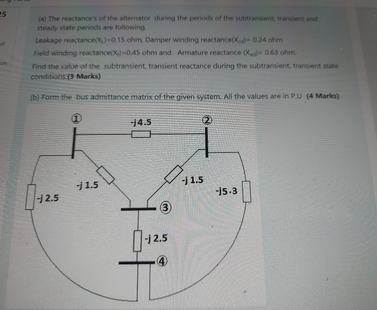 Solved 25 of (a) The reactance's of the alternator during | Chegg.com