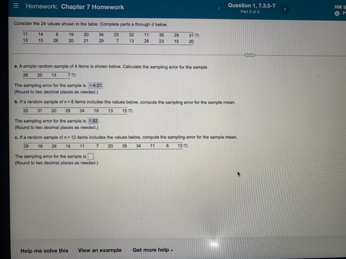 Solved Homework: Chapter 7 Homework Question 1, 7.3.5-T Part | Chegg.com
