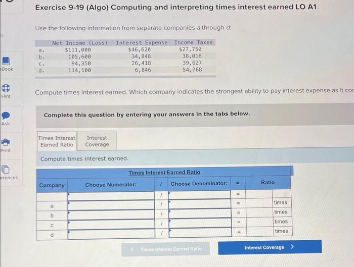 Solved Exercise 9-19 (Algo) Computing and interpreting times | Chegg.com
